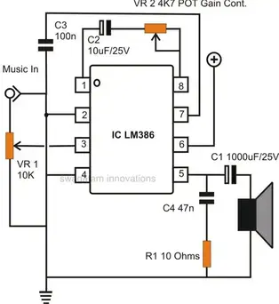 Simple audio amplifier circuit using lm386